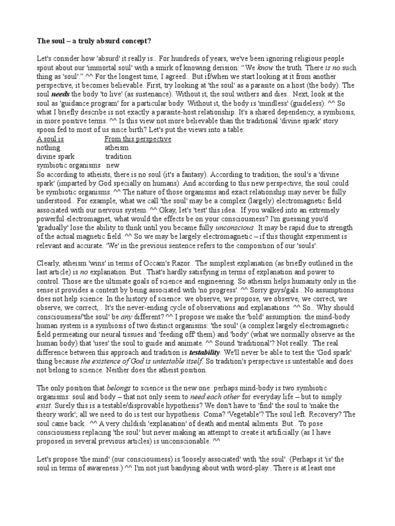 The Soul - A Truly Absurd Concept? | PDF | Soul | Consciousness