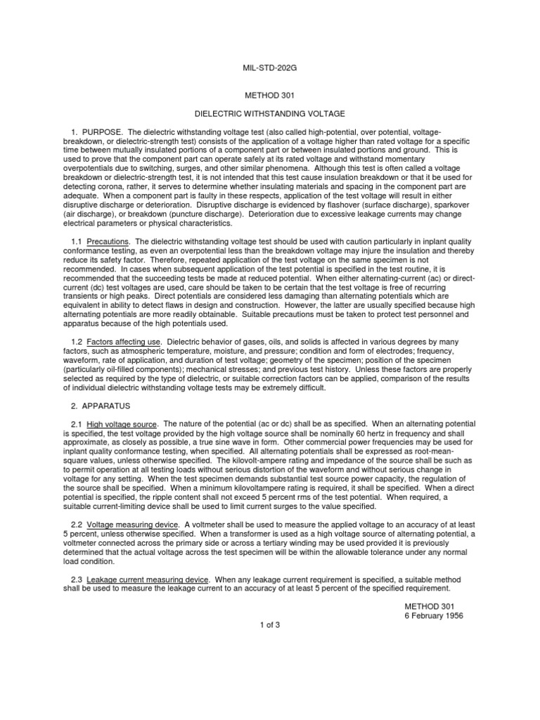 Mil Std 202g Method 301 | Electrical Breakdown | Insulator (Electricity)