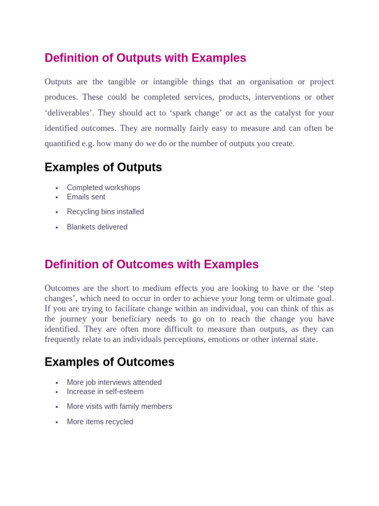 Definition of Outputs With Examples | PDF