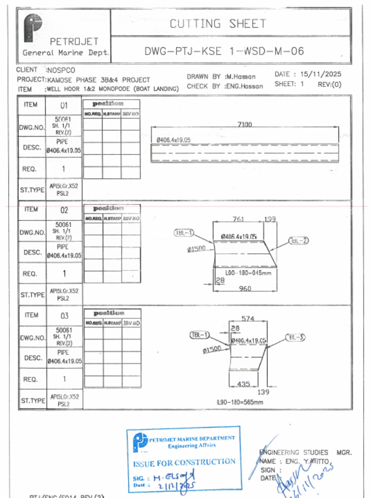 Cutting Sheet For DWG - PTJ - Kse1 - WSD-M-06 | PDF