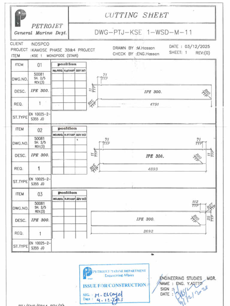 Cutting Sheet for Dwg - Ptj - Kse1 - Wsd-m-11 | PDF