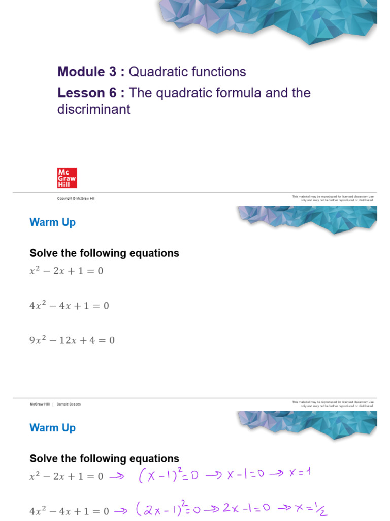 Lesson 6 - Solving Quadratic Equations Using Quadratic Formula - AK ...