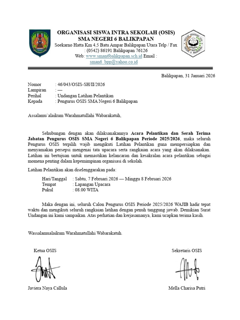 Surat Undangan Latihan Pengurus Osis | PDF