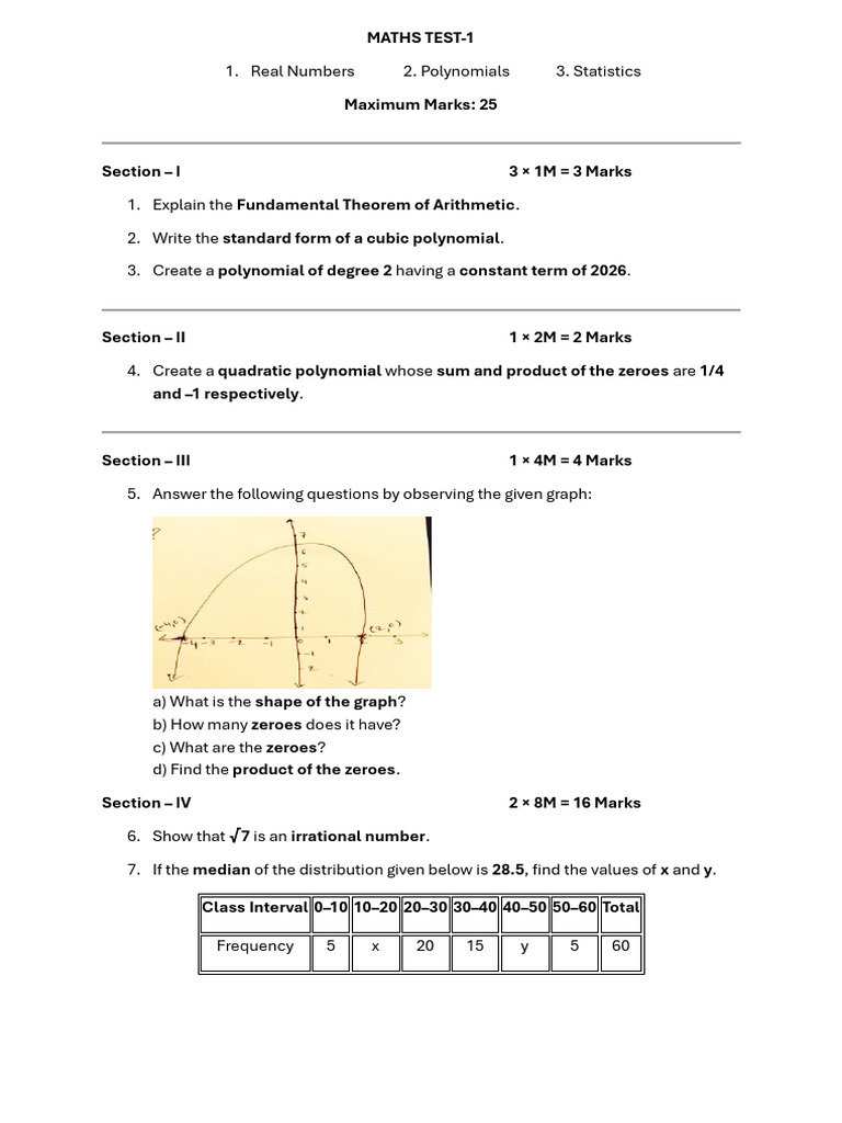 Maths Test 1 | PDF