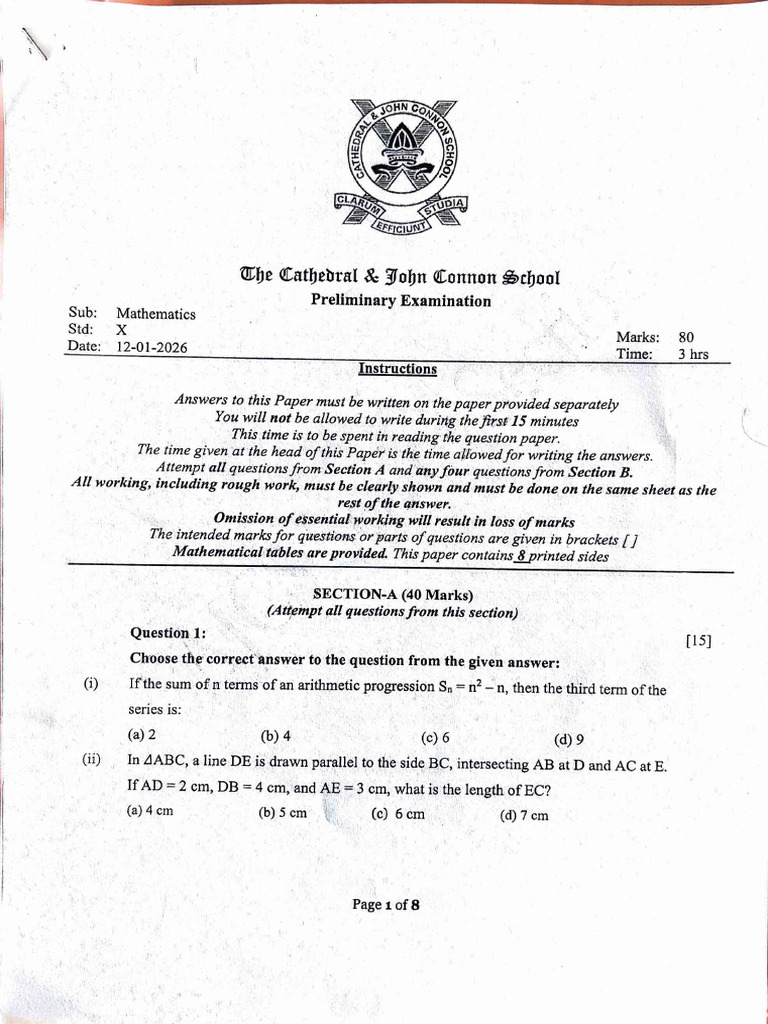 Maths Prelim Paper | PDF