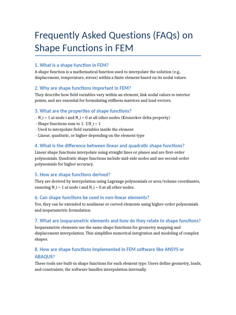 Shape Function FEM FAQs | PDF