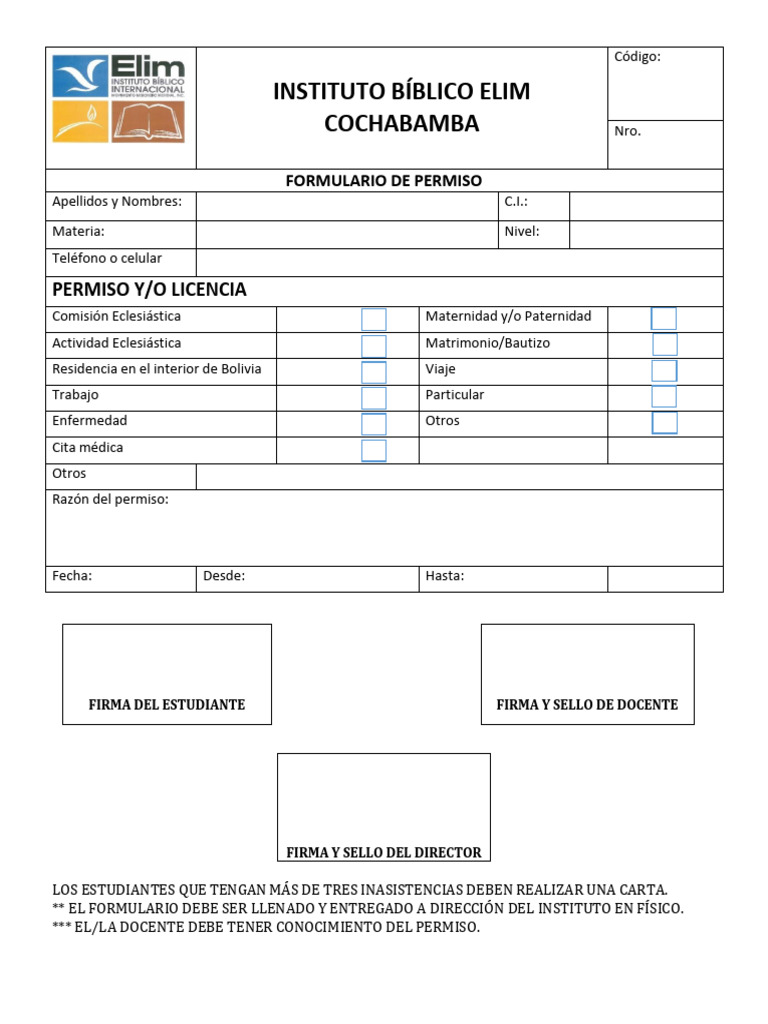 Formulario de Permisos ELIM | PDF