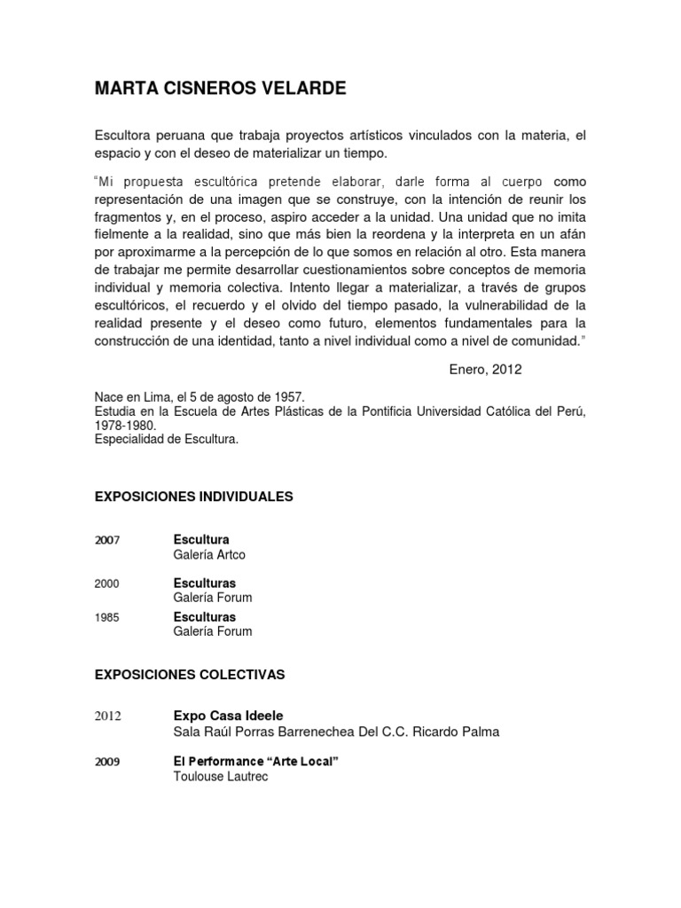 Portafolio de Artista Marta Cisneros | PDF | Escultura | Lima