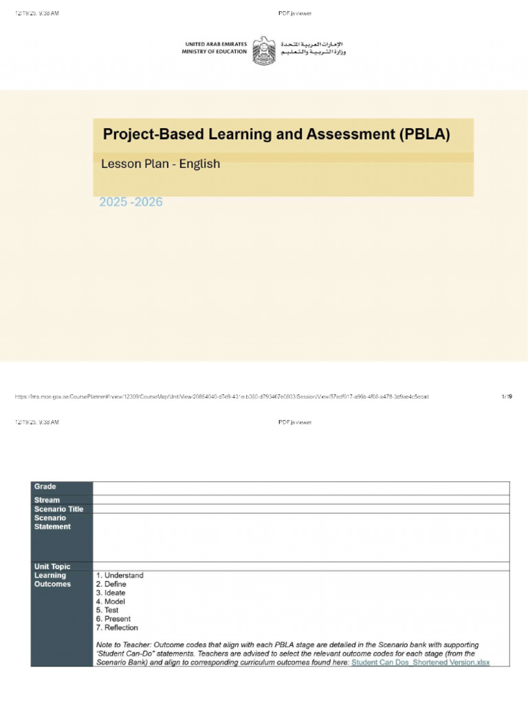 English PBLA Lesson Plan | PDF