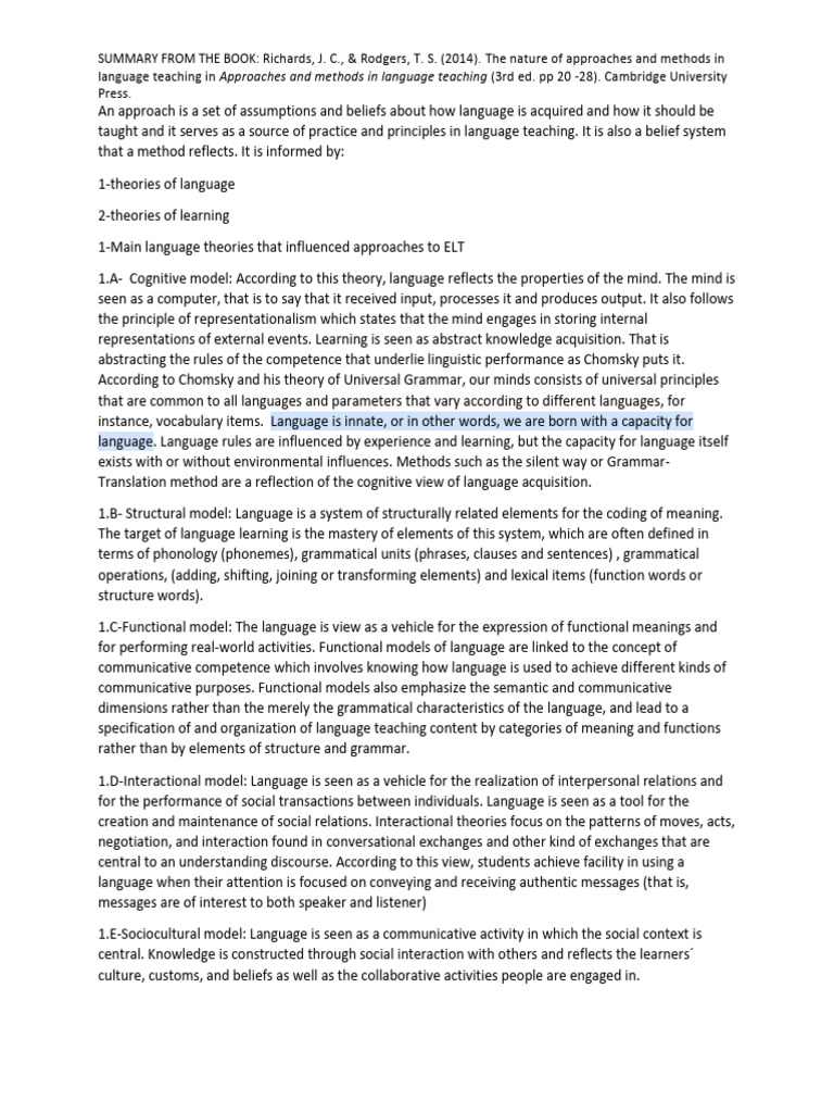 Language Theories and Learning Theories Summary | PDF | Learning ...