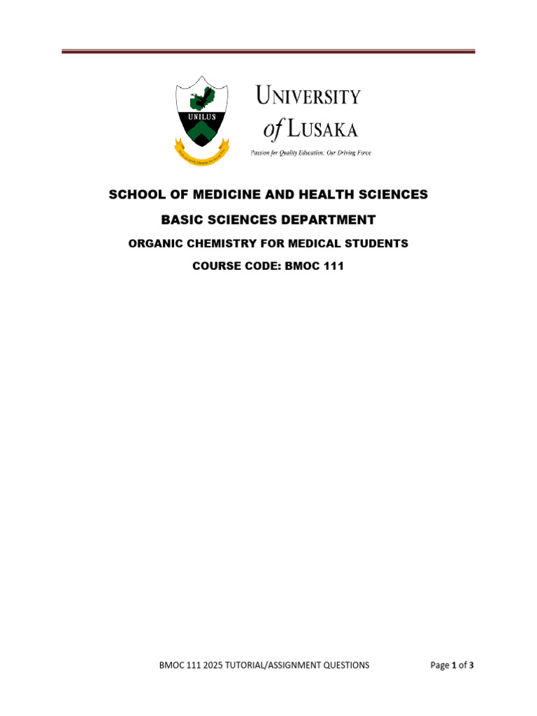 Bmoc 111 Tutorial and Assignment 1 Qtns | PDF | Chemical Reactions ...