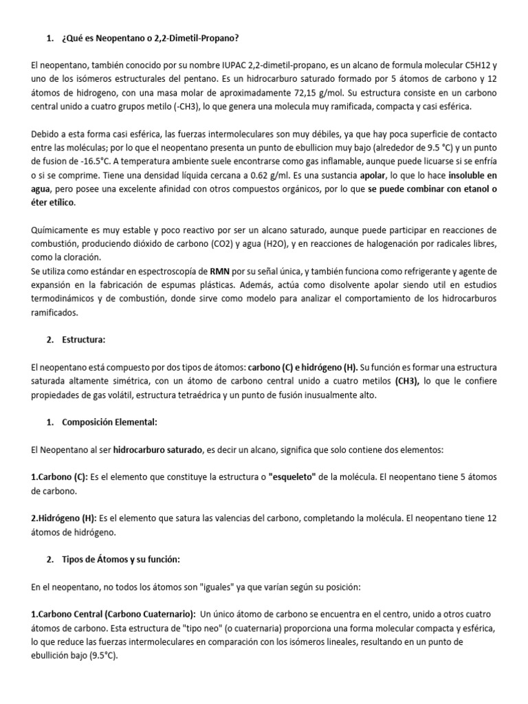 Que Es Neopentano y Su Estructura | PDF | Alcano | Enlace químico