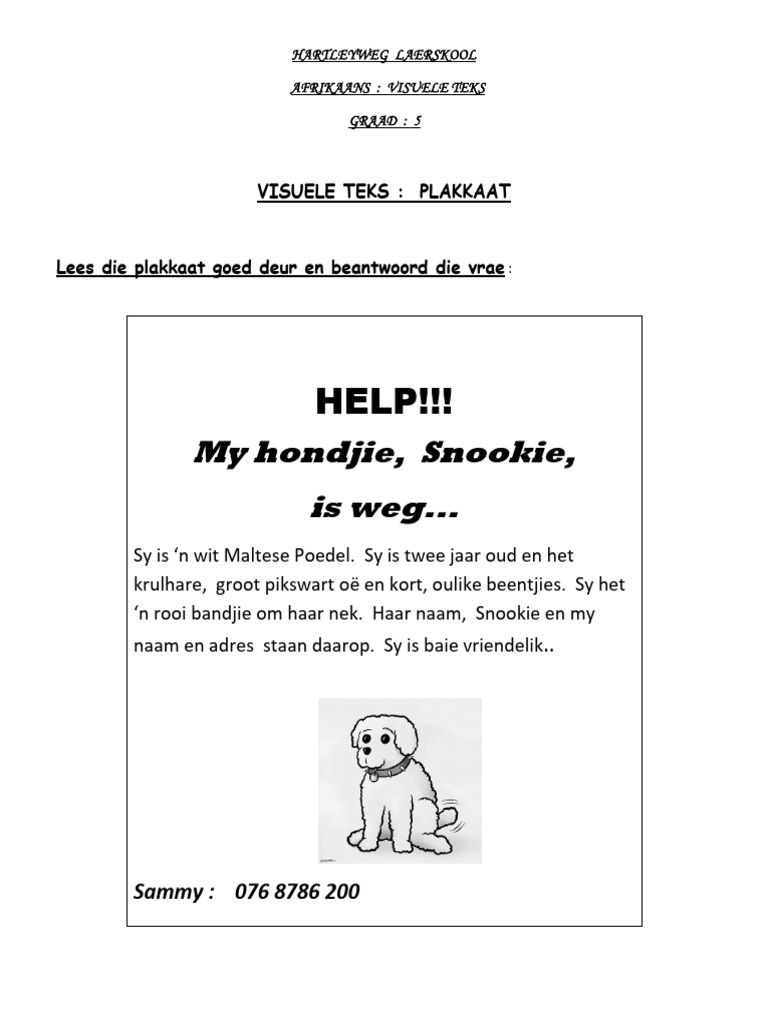 Afrikaans Graad 5 Visuele Teks-Snookie-19 May 2020 | PDF