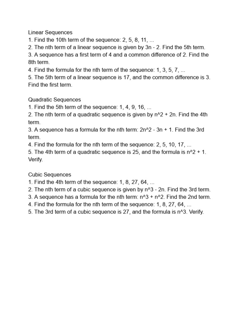 Sequences Questions | PDF