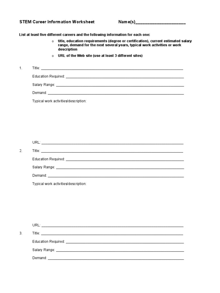 STEM Career Information Worksheet | PDF