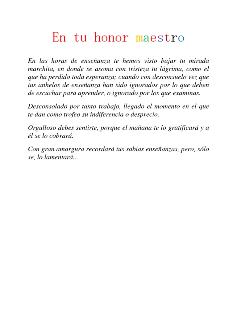 Poemas para el Día del Maestro | PDF