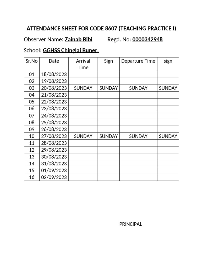 Attendance Sheet For Code 8607 | PDF