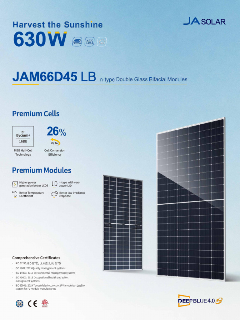 Datasheet Módulo 625w Ja-Solar Jam66d45-625-Lb | PDF