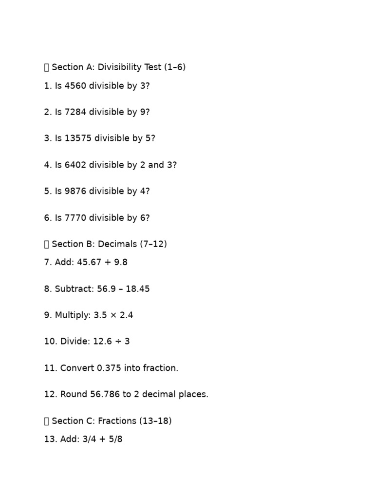 ? Section A Divisibility Tes | PDF | Area | Number Theory