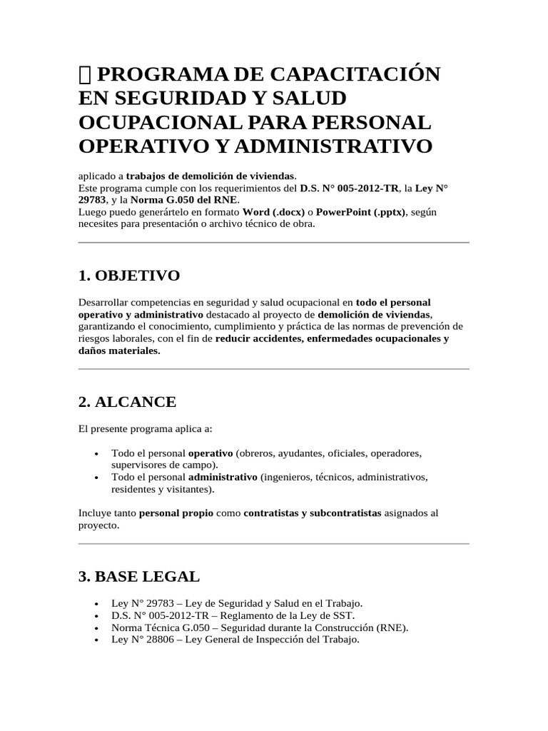 ? Programa de Capacitación en Seguridad y Salud Ocupacional para ...