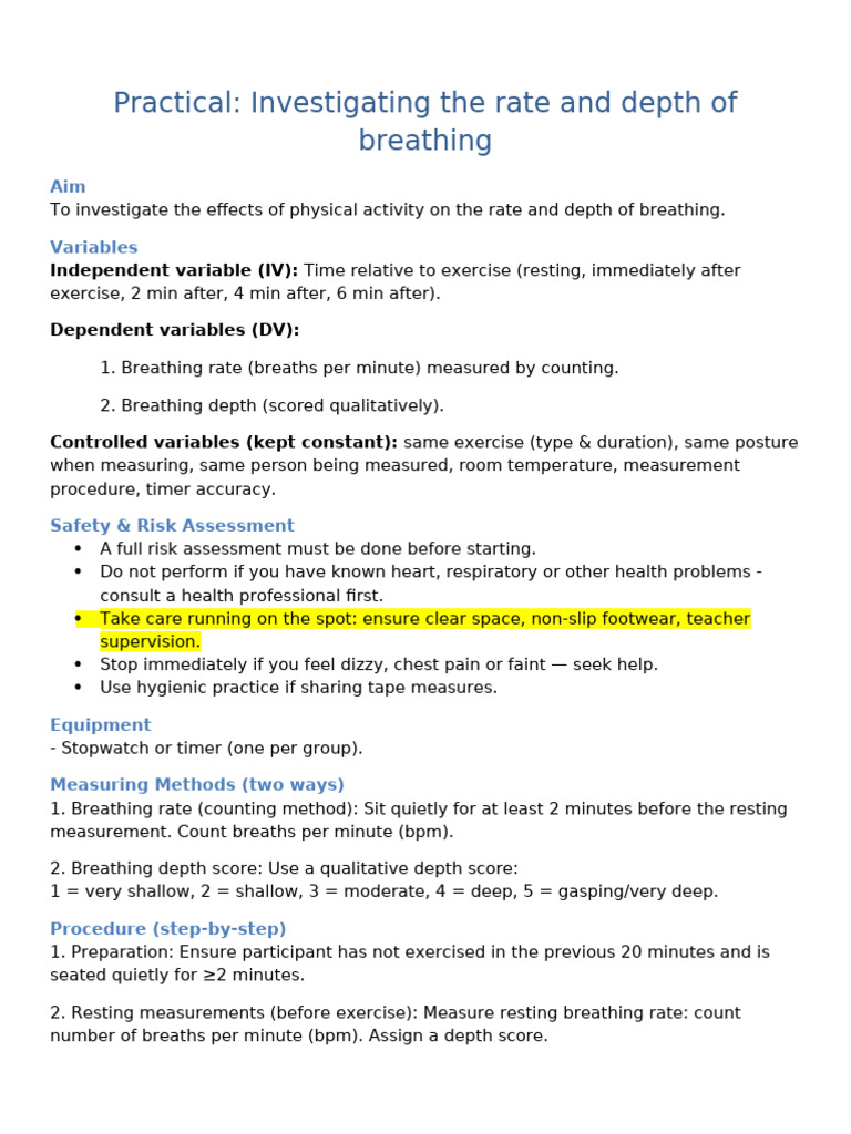 Investigating Breathing Rate | PDF | Heart Rate | Breathing