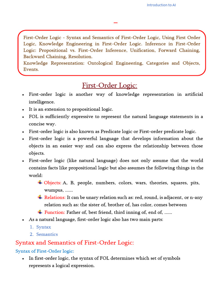 IAI Notes Unit-3 | PDF | First Order Logic | Knowledge Representation ...