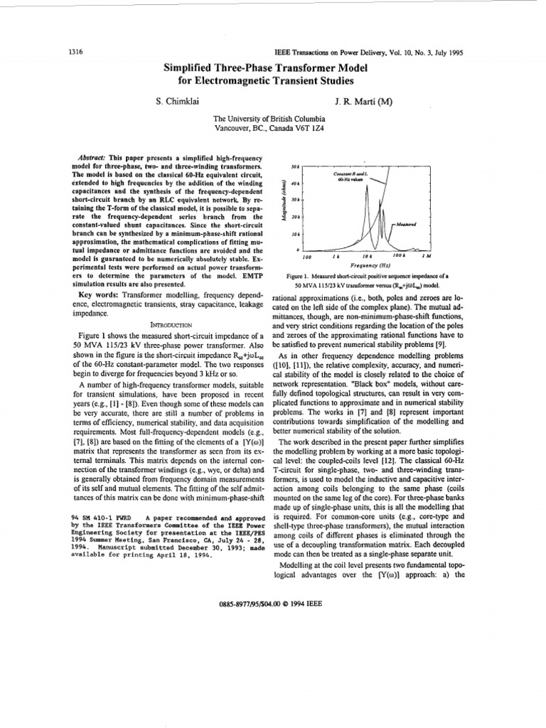Three Phase Transformer Model For Transients | PDF | Transformer | Inductor