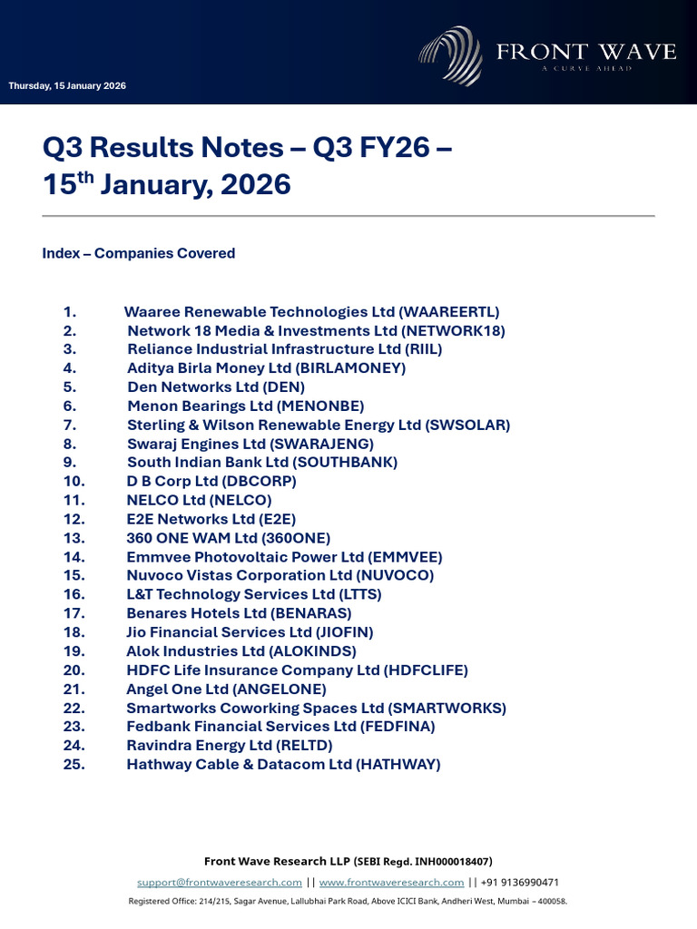 Front Wave On Q3 Results Notes - Q3 FY26 | PDF | Taxes | Revenue