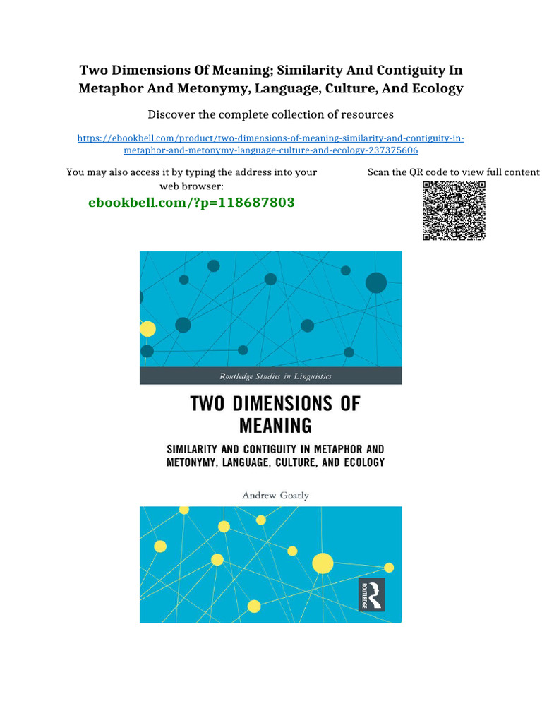 Two Dimensions of Meaning; Similarity and Contiguity in Metaphor and ...