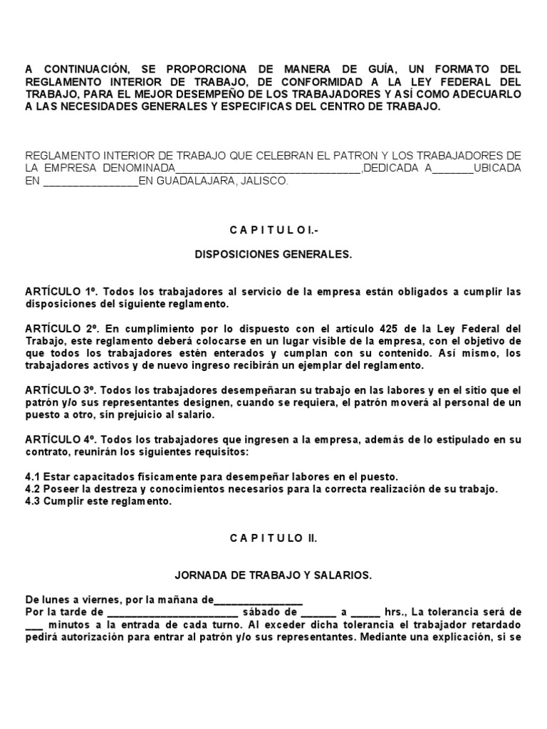 Ejemplo de Reglamento Interior de Trabajo | PDF | Salario | Derecho laboral