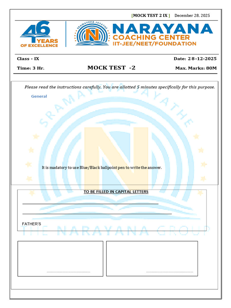 IX - MOCK TEST-02 - Question Paper - 28.12.2025 | PDF | Waves | Sound