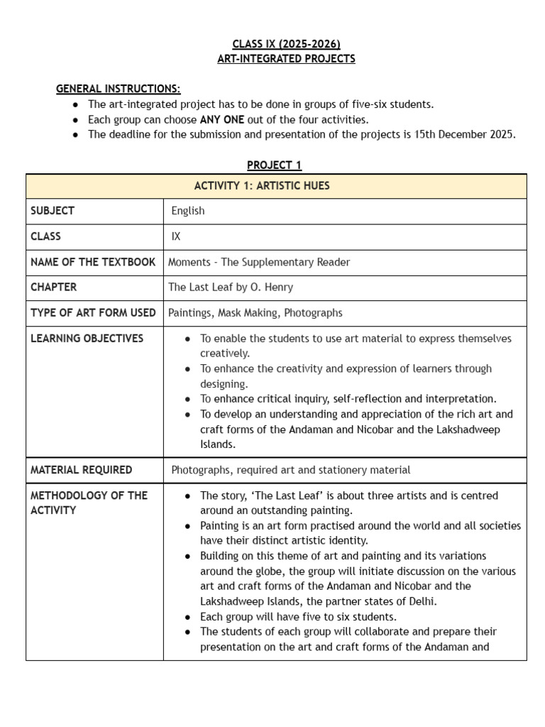 2025 - Class 9 Art-Integrated Projects | PDF | Learning | Folklore