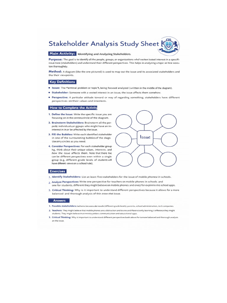 Stakeholder Analysis Study Sheet | PDF