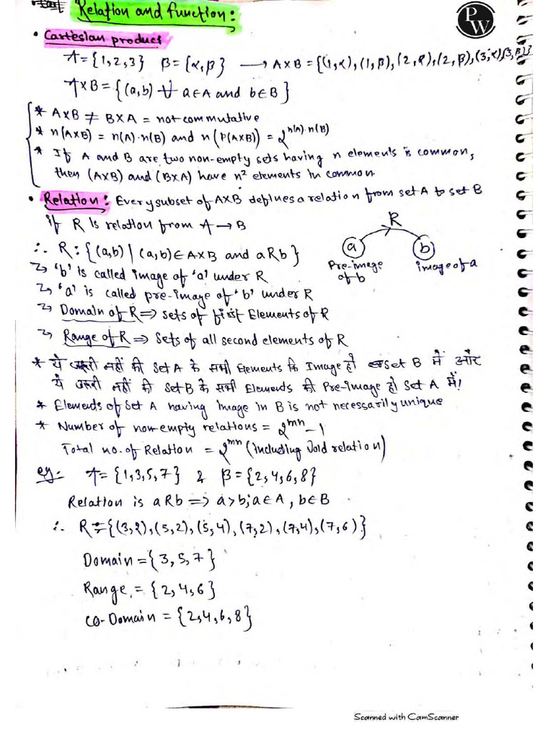 Relation and Function Handwritten Notes | PDF