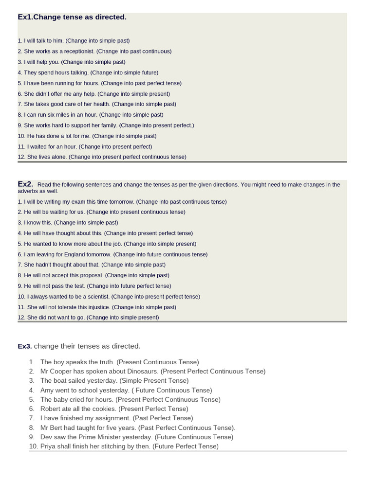 Change Tense As Directed | PDF | Grammatical Tense | Linguistics