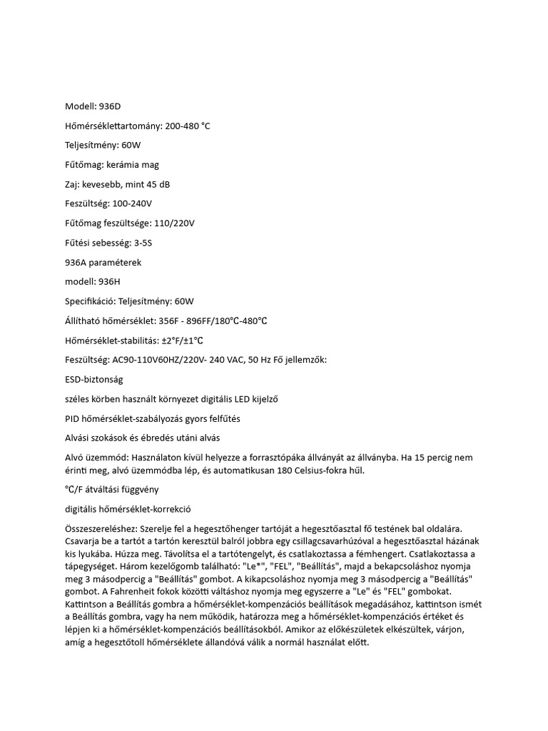 Modell 936d Forraszto Páka | PDF