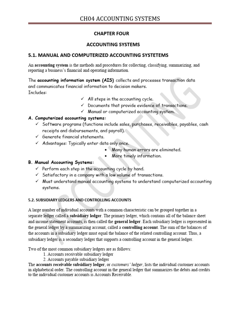 Ch04 Accounting Systems Chapter Four Accounting Systems 51 Manual and ...