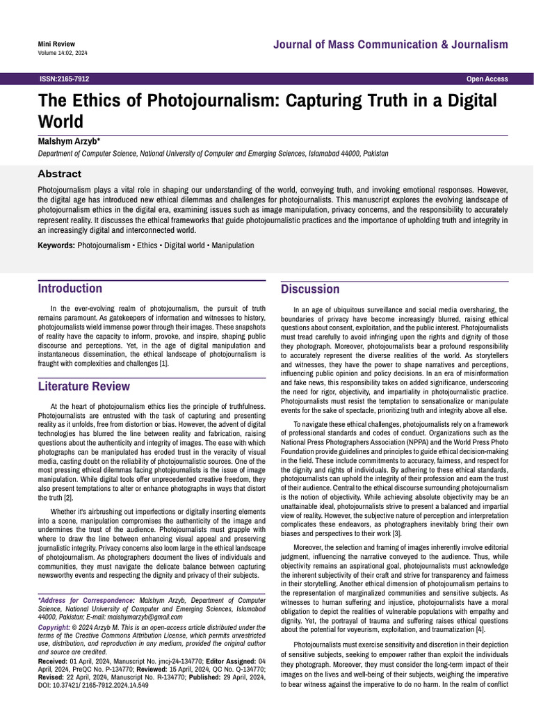 The Ethics of Photojournalism Capturing Truth in a Digital World | PDF ...