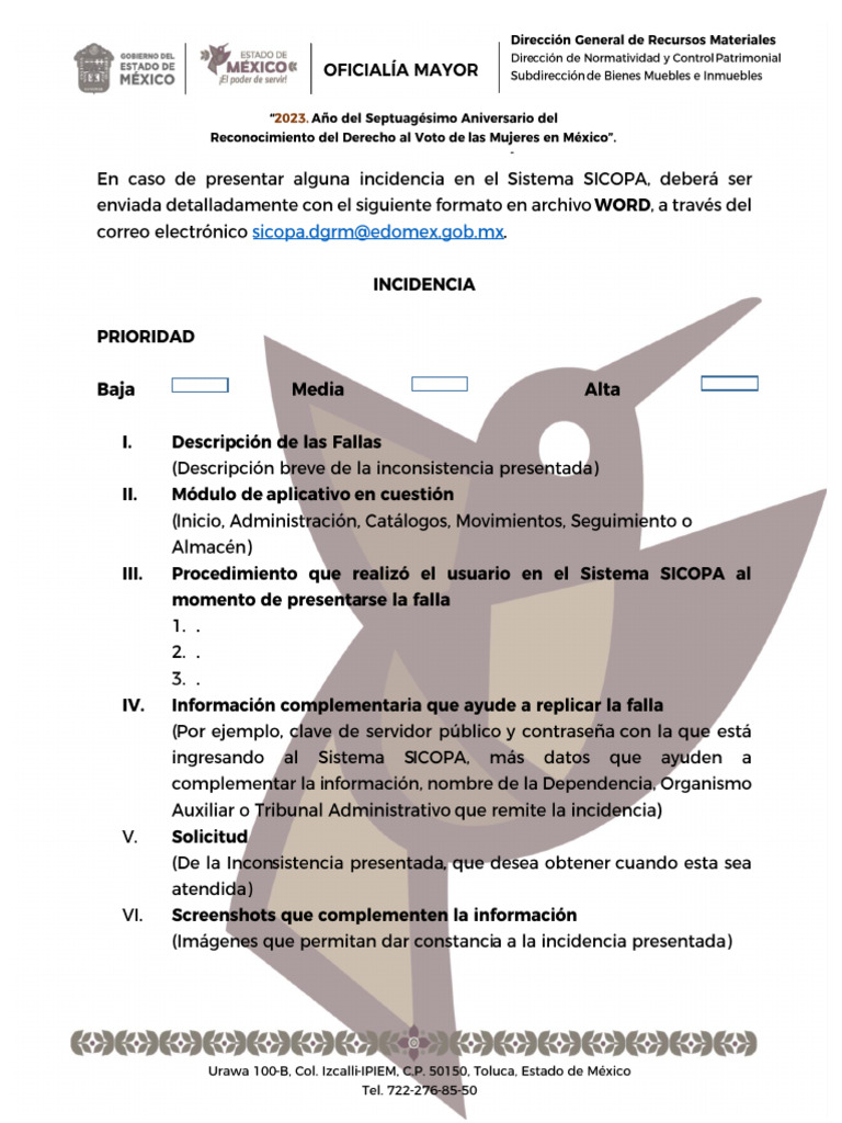 Formato de Incidencias SICOPA | PDF