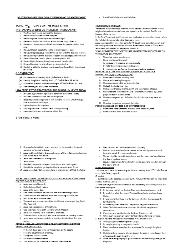 CRE Form 3 Notes PDF | PDF | Jesus | Spiritual Gift