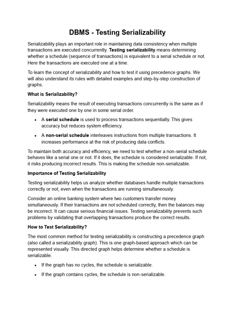Dbms Serializability Testing Serializability | PDF | Database ...