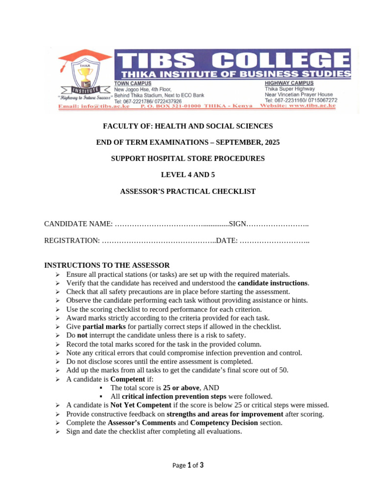 Practical Assessment Checklist | PDF