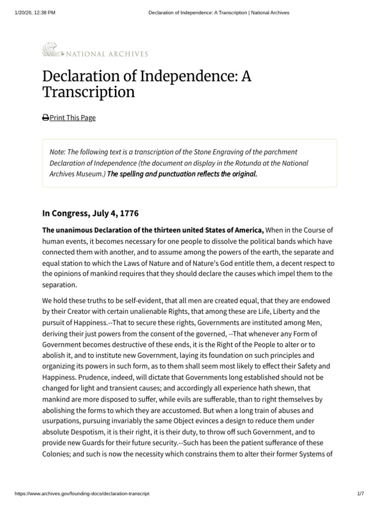 Declaration of Independence_ a Transcription _ National Archives | PDF ...