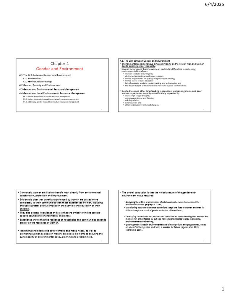 Chapter 4 - Gender and Environment | PDF | Ecofeminism | Environmental ...