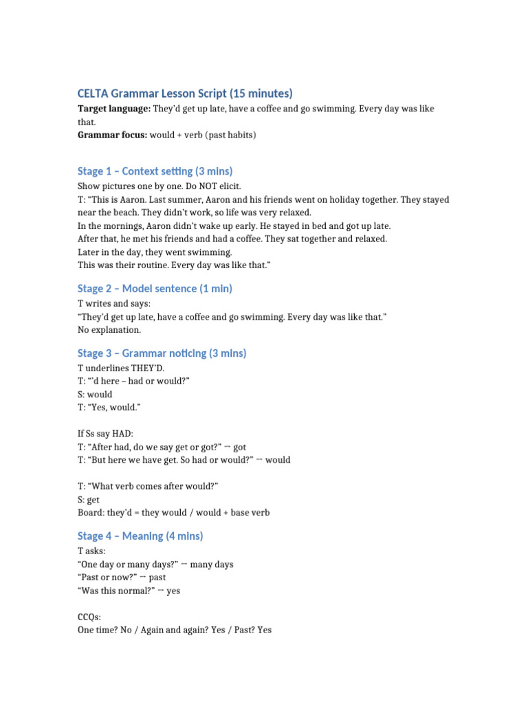 CELTA Would Past Habits Script-2 | PDF