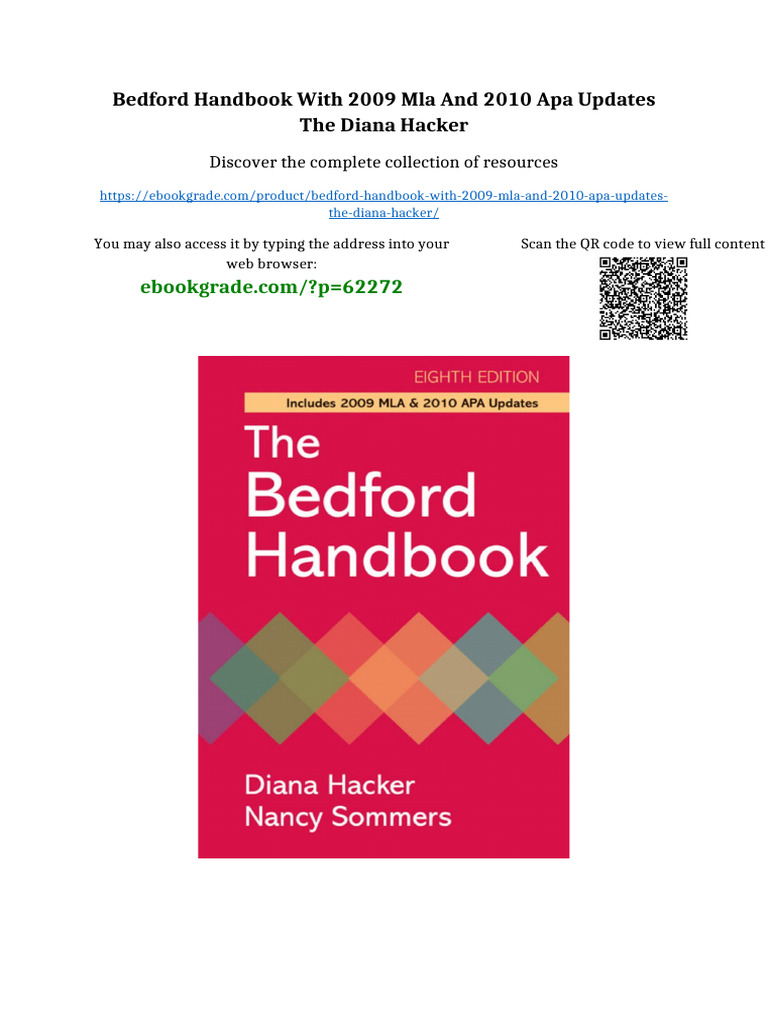 Bedford Handbook with 2009 MLA and 2010 APA Updates The Diana Hacker ...