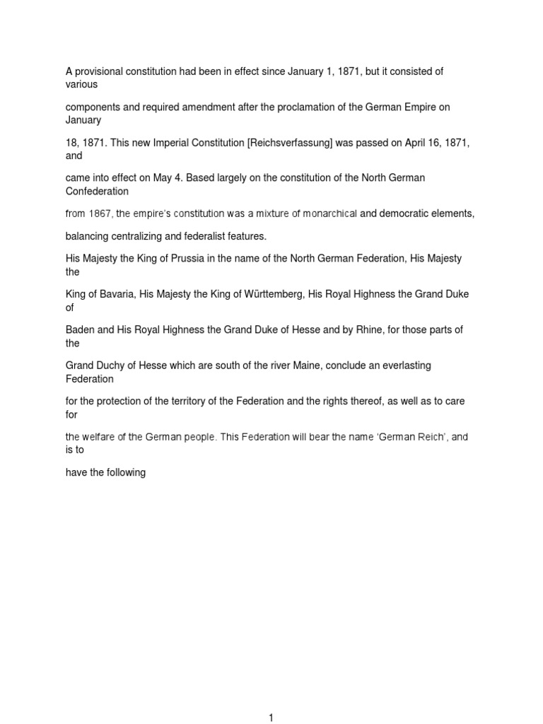 German Empire Constitution 1871 | PDF | Social Institutions | Social ...