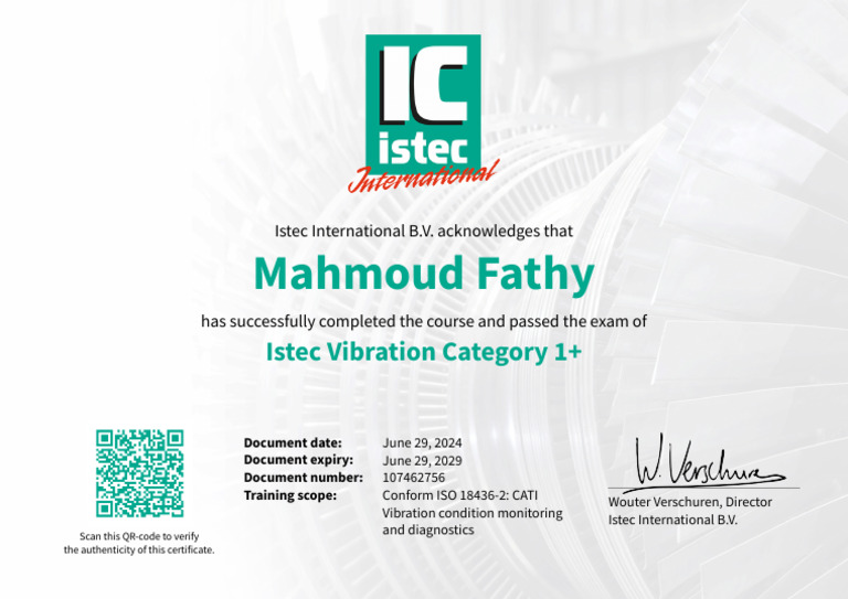 Certificate of Vibration Category 1+ | PDF