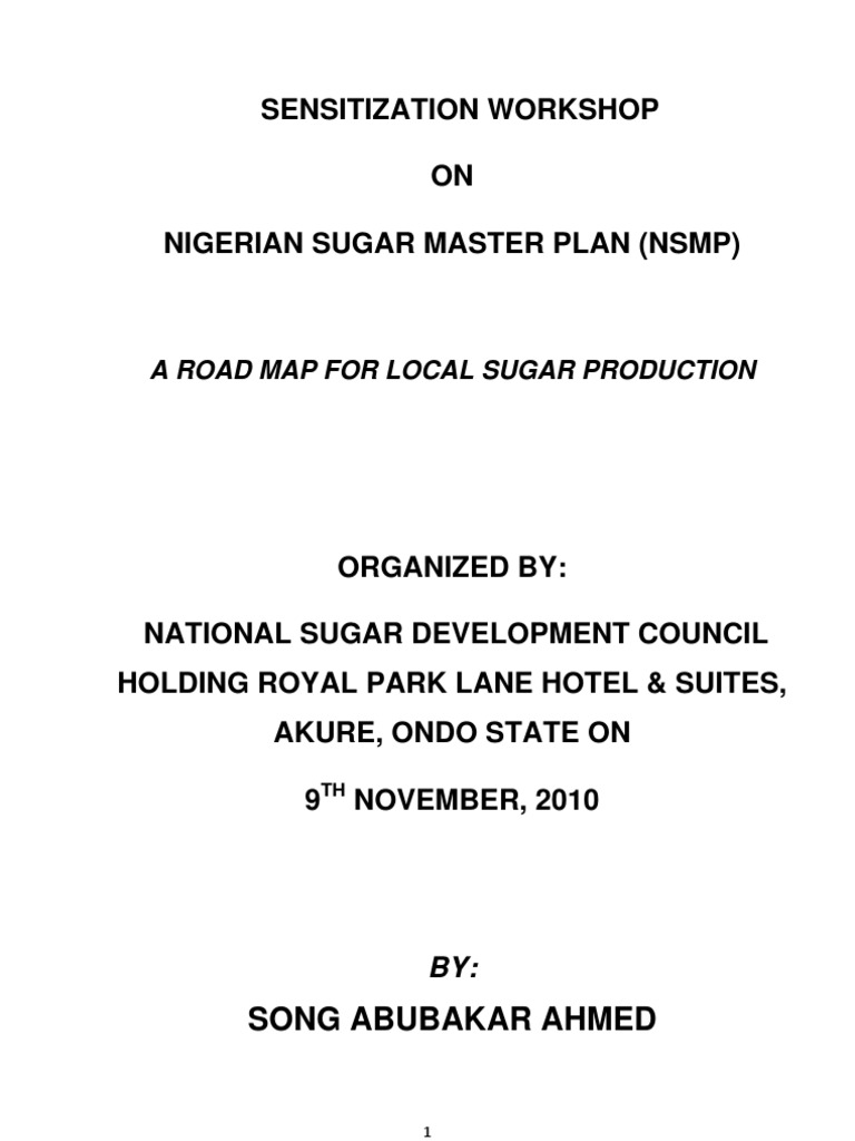 National Sugar Master Plan - A Road Map For Local Sugar Production by ...
