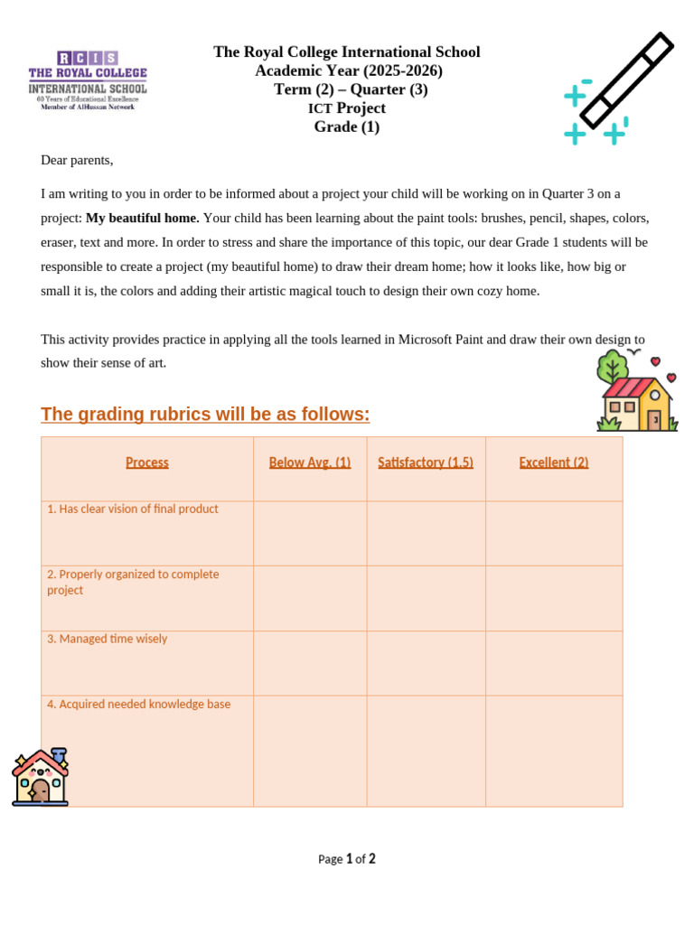 Grade 1 - ICT - Project Letter | PDF